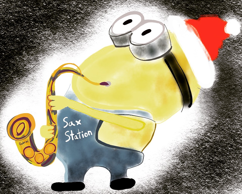 Santa Hat Minion Playing Saxophone (drawing)